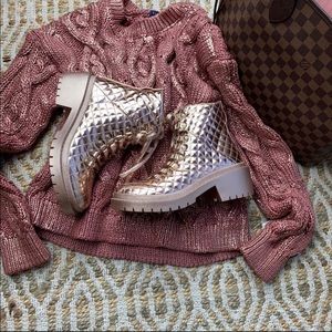 51Twenty | Sweaters | Rose Gold Metallic Chunky Knit Sweater | Poshmark